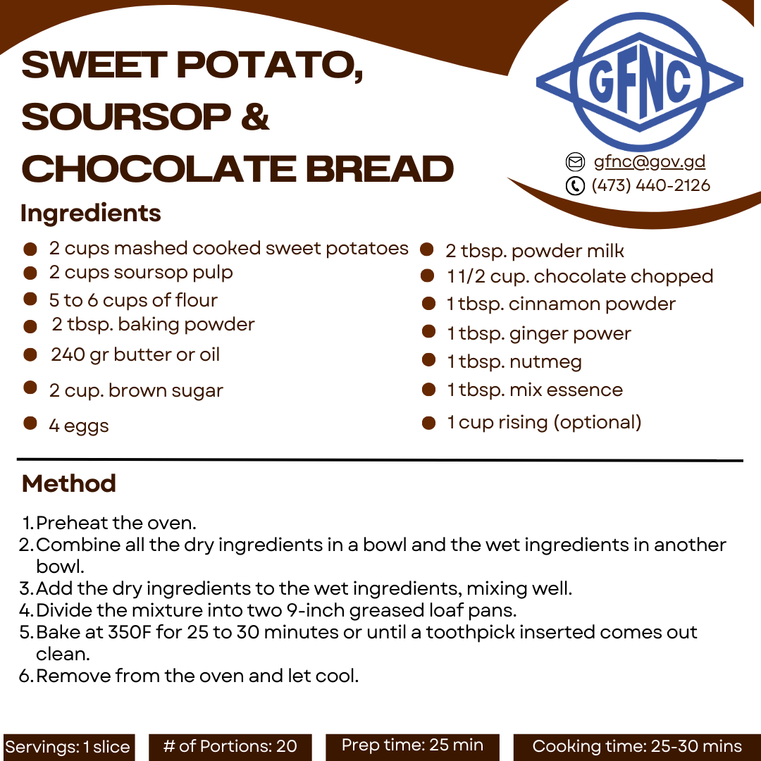 Sweet Potato, Soursop & Chocolate Bread - Grenada Food and Nutrition ...