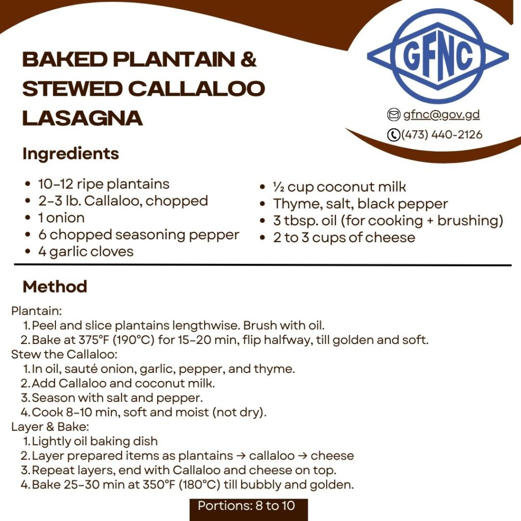 Baked Plantain & Stewed Callaloo Lasagna - Grenada Food and Nutrition ...